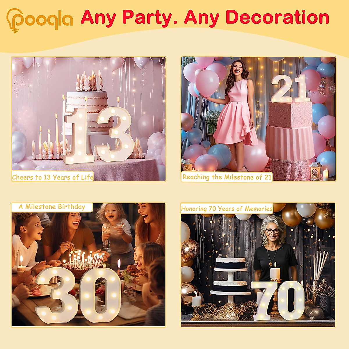 Pooqla Decorative Led Light Up Number Letters, White Plastic Marquee Number Lights Sign Party Wedding Decor Battery Operated Number (1)