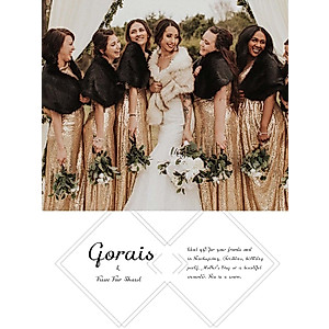 GORAIS Women's Wedding Faux Fur Shawls and Wraps Long Bridal Fur Scarf Stoles with Brooch for Bride and Bridesmaids (Black)