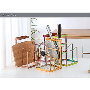 Knife Holder Bakeware Organizer Pot Lid Holder Rack for Pots, Cake Molds, Cutting Boards, Mats, Cookware-Rose Gold