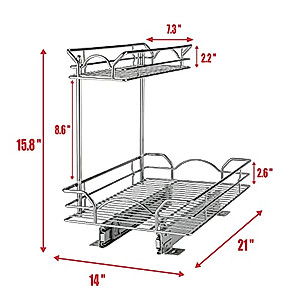 OCG 2 Tier Under Sink Pull Out Organizer (14" W x 21" D x 15.8" H), Under Sink Organizers and Storage for Kitchen Bathroom Cabinet, Chrome Finish