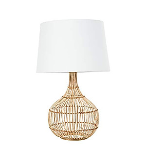 Kouboo Luhu Cane Rib Bulb Table Lamp, Natural with White Shade