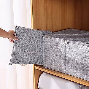 jeadwwr Large Foldable Storage Bins with Lids for Organizing, Fabric Storage Boxes with Lids for Shelves, 2-Pack Clothes Baskets with Cotton Rope Handles Zip Closet Bins (Ash Grey, 17.7x13.8x9.8in)