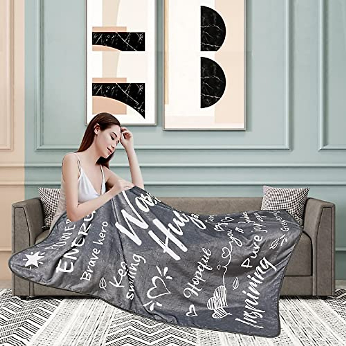 Grey Plush Cozy Blanket Fleece Throw Blanket，Super Soft Fuzzy Flannel Throw Blanket for Couch Sofa Bed and Office Napping,Inspirational Blanket Gifts Warm Throw Blankets All Season 50"×60"