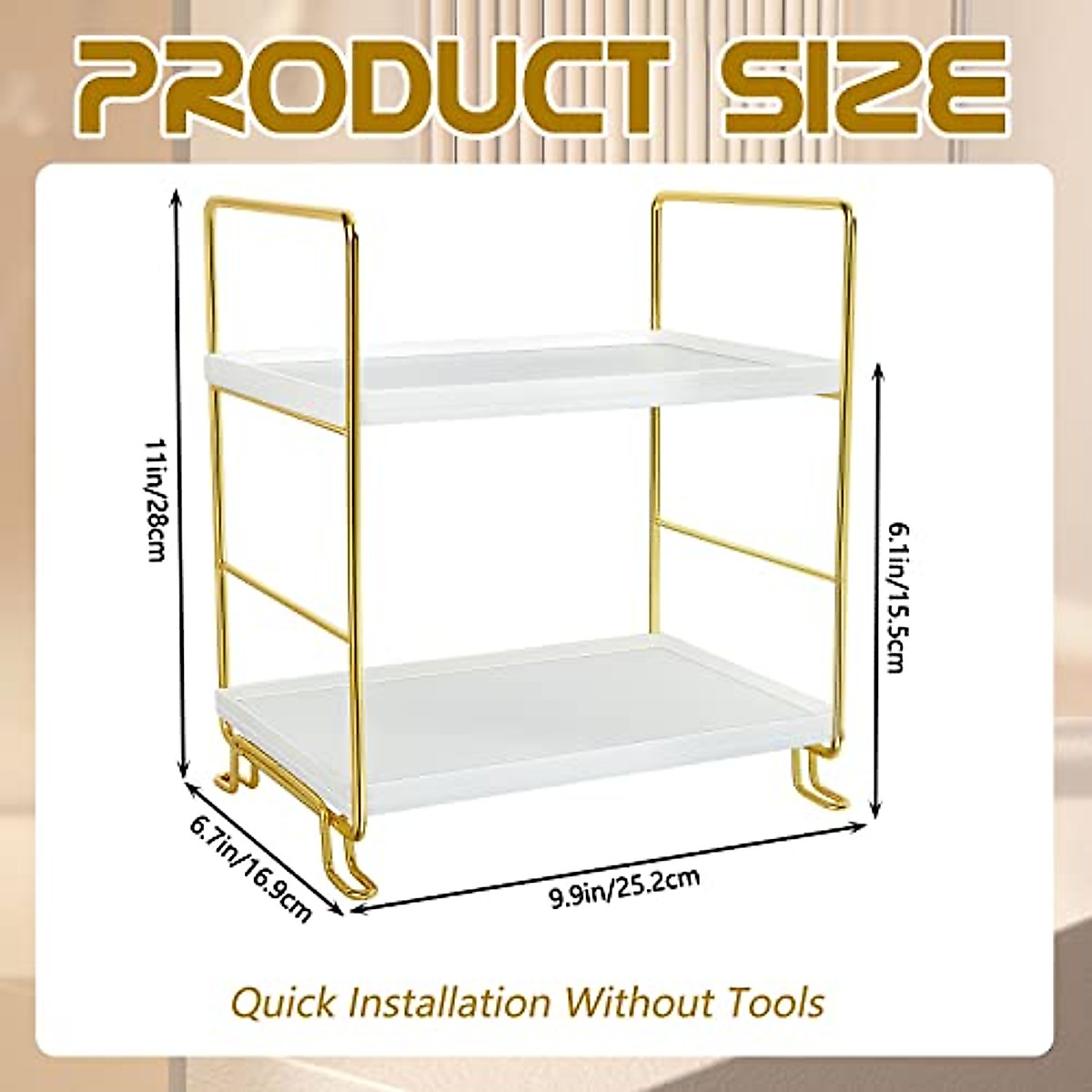 Geelin 2 Pcs Bathroom Countertop Organizer 2 Tier Vanity Counter Organizer Bathroom Countertop Organizer Makeup Shelf Organizer Stackable Gold Perfume Tray Standing Kitchen for Vanity Storage Bedroom