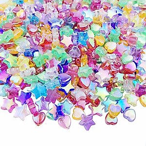 Jmassyang 600 PCS Acrylic Beads Heart Star Shape Beads Clear Acrylic AB Colors Bead Assortments Colorful Flat Bead-in-Bead Loose Beads Spacer for DIY Necklace Bracelet Jewelry Craft Making