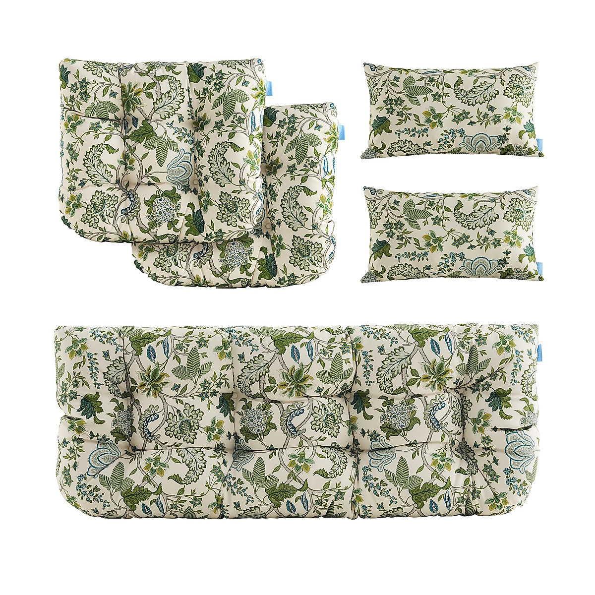 ARTPLAN Outdoor Loveseat Cushions,5 Piece Wicker Chair Cushions Set,Tufted Cushons for Wicker Bench Patio Furniture,Floral