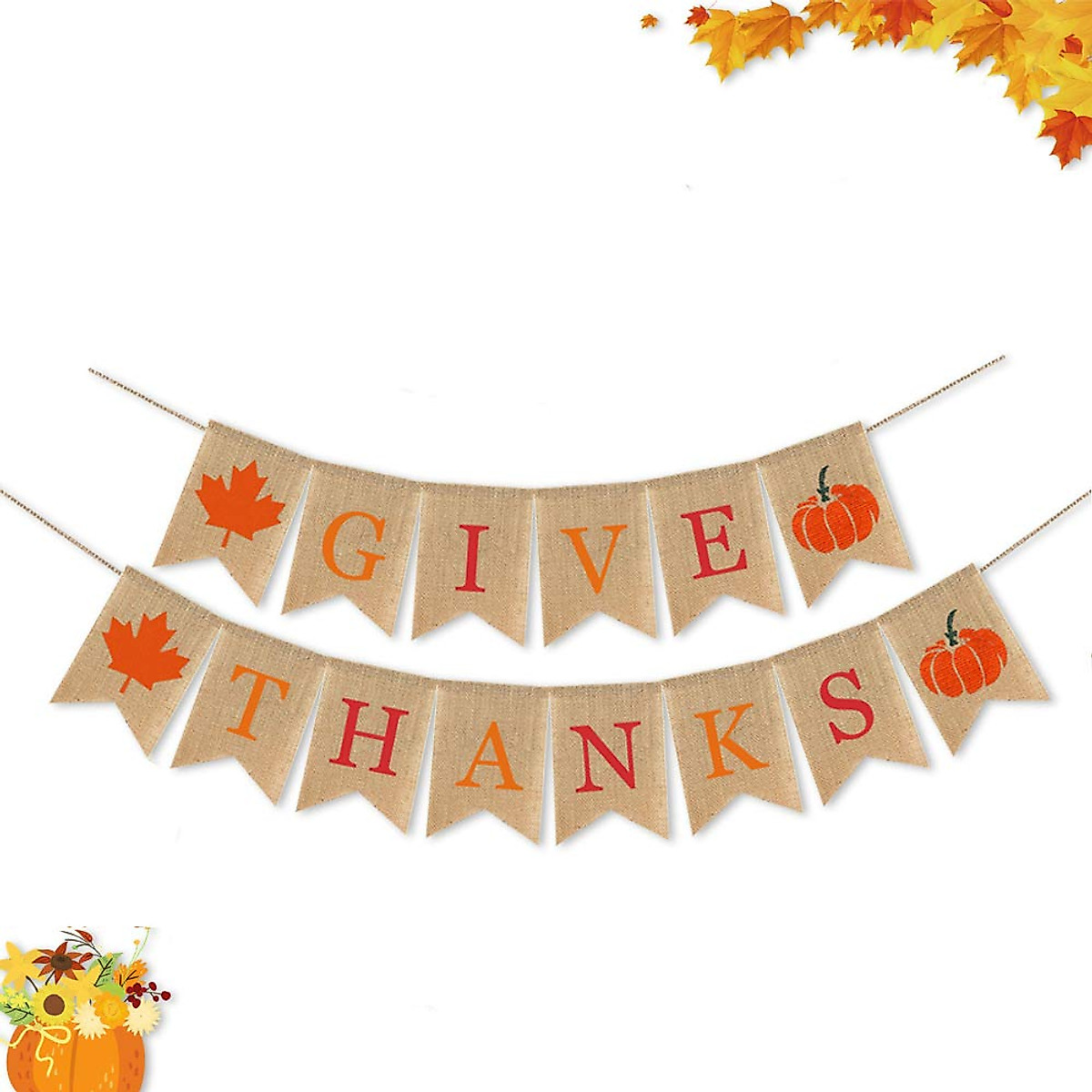 7-gost Burlap Autumn Give Thanks Banner Pumpkin Thanksgiving Day Colorful Garlands Decoration