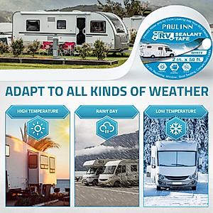 PAULINN RV Camper Roofing Repair Sealant Tape, 2 Inch X 50 Foot Natural White Trailer Roof Rubber Sealing Tape, UV & Weatherproof Roof Seal Tape for RV Camper Trailer Boat Sealing Leak Repair