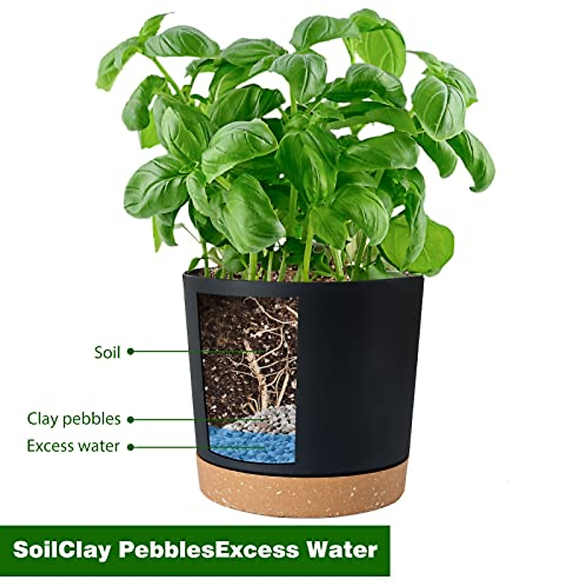 Whonline 3 Pack 8" Plant Pots Indoor, Black Plastic Flower Pots with Drainage Holes and Saucers, Modern Planters for Indoor Plants, Succulents, Flowers, Outdoor Clearance