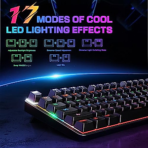 FAMOMI Mechanical Gaming Keyboard, 104 Keys LED Backlit Mechanical Feel Anti-ghosting Wired Full Size Keyboard with Blue Switch for Windows Laptop PC Mac (Black)