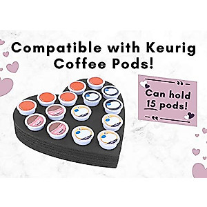 Polar Whale Coffee Pod Wall Mount Hanging Organizer Heart Storage Tray Compatible with Keurig K-Cup for Kitchen Home Office Display Stand Waterproof Washable Black Foam 15 Compartment