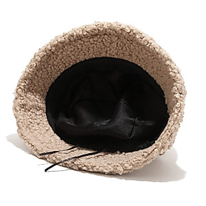 Winter Warm Plush Fuzzy Bucket Hat Faux Fur Shearling Fisherman Hats for Women (US, Alpha, One Size, Khaki)