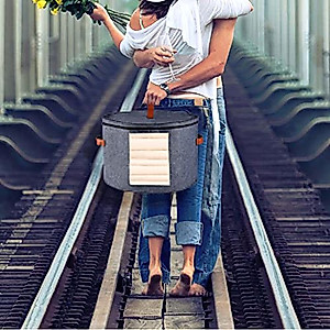 17x11 inch Hat Box for Women Men Storage Foldable Round Hat Box Organizer Case with Dustproof Lid for Travel Closet Toys Clothes (Grey), 17x11 inch(DxH)