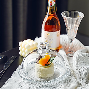 kanpura 7" Crystal Cake Plate with Dome, Cake Stand with Cover, Round Pattern Glass Serving Platter with Lid for Kitchen Dining Bakery Pastries Display, Party, Entertaining, Dishwasher Safe(Clear)