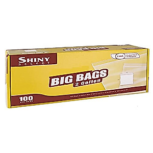 [ PACK oF 100 ] Food Storage Bags 2 GALLON SIZE - 13" x 15" Clear Resealable Closure 2 Mil. Thick For Kitchen, Brining, Office, Moving, Organization & Storage