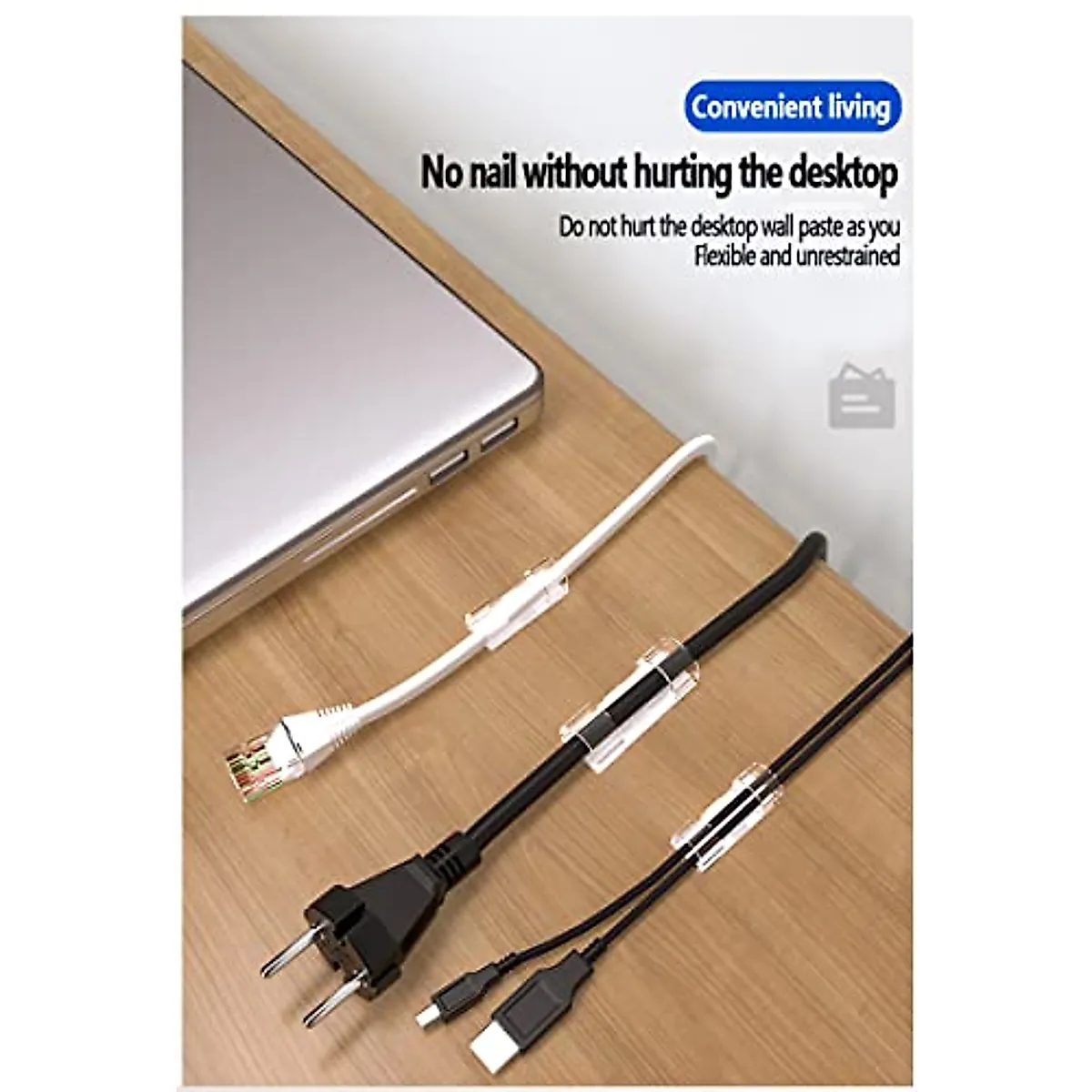 40 Pcs Strong Adhesive Cable Clips, Cable Management Wire Holder Sticky Tidy and Organizer Cord and Wires, Organizing Lightning, USB C, Micro Cables,Sticks to Wood, Marble, Metal, Glass, Under Desk