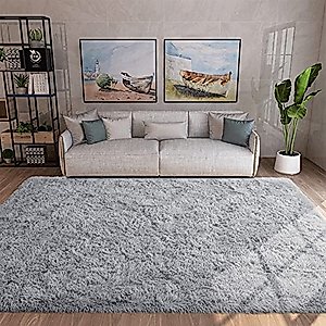 HQAYW Modern Fluffy Area Rug, Shaggy Rugs for Bedroom Living Room Ultra Soft Shag Fur Carpets for Kids Girls Nursery Plush Fuzzy Rug Cute Home Decor Rug, 4' x 6', Grey