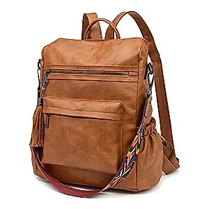 CHERUTY Backpack Purse for Women, Fashion PU Leather Backpack, Designer Backpack Shoulder Bag with Multifunctional Pockets(Tan)