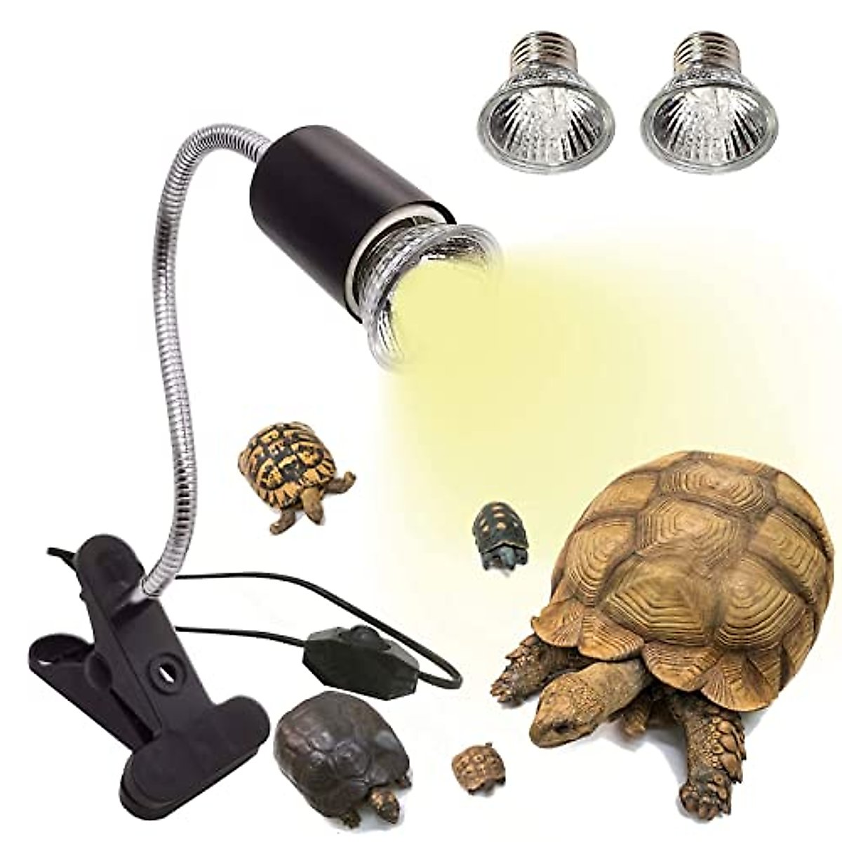 Sinroy Reptile Heat Lamp,Turtle Heating Light with Clip, 2 Pack UVA UVB Bulbs Temperature Adjustable Basking Lamp for Pet Amphibian Reptile Turtle Lizard Snake Chicken(75W,Black)