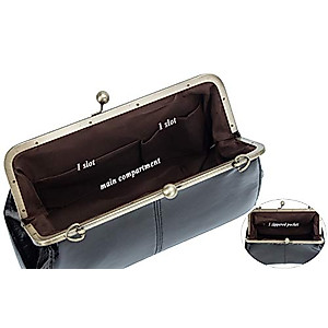 Micom New Small Retro Vintage Kiss Lock Imitation Leather Purse Handbag Totes Bag for Women,girls (Black1)