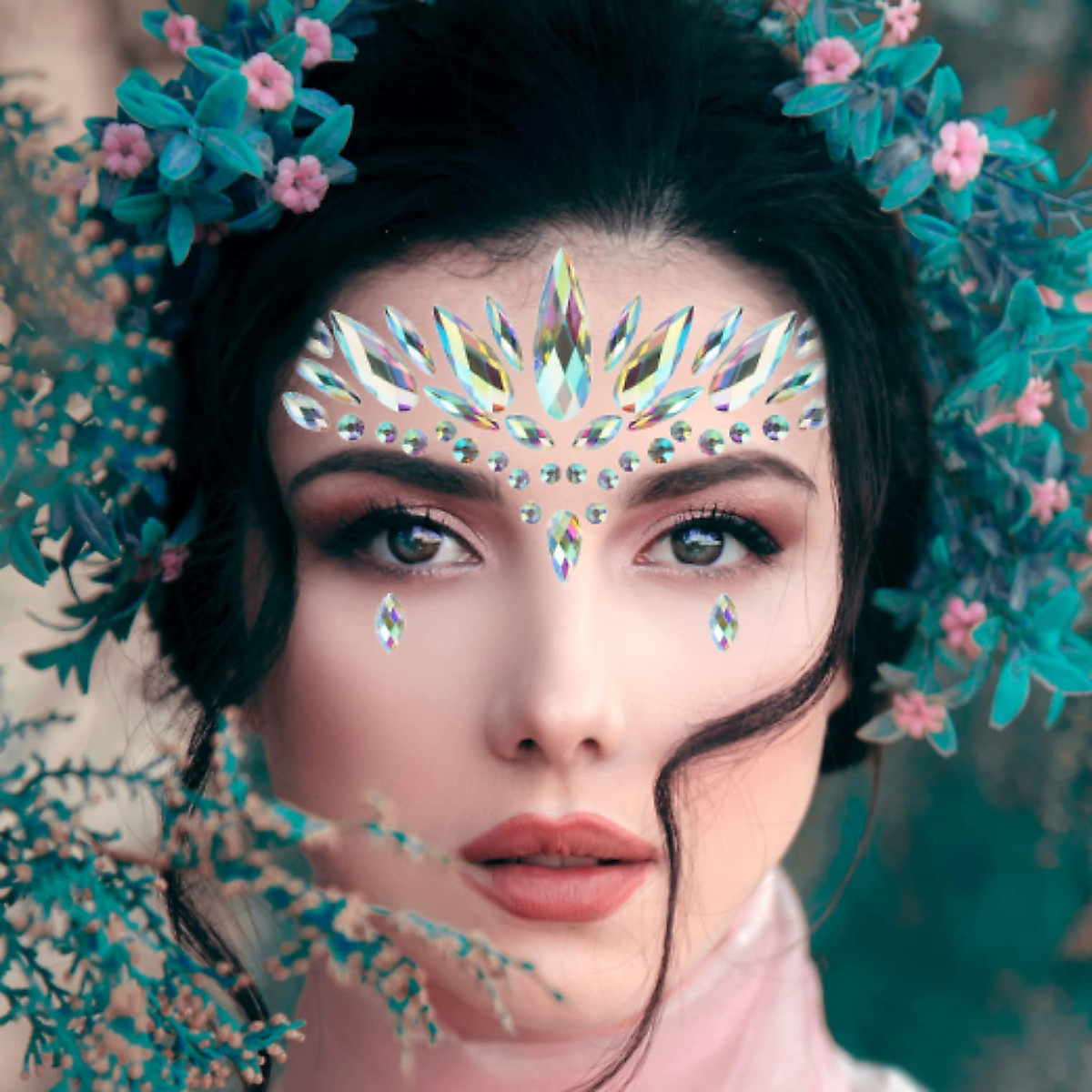 6 Sets Mermaid Face Jewels Rhinestone Face Gems Stick on Halloween Cosplay Party Carnival Festival Crystals Temporary Tattoos