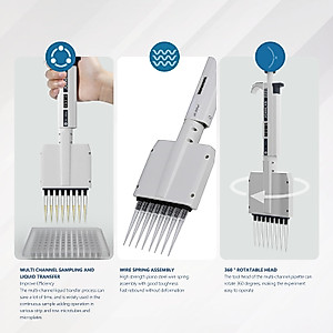 Lab Micropipette Adjustable Volume Pipettor 8-Channel Multichannel Pipett Micro Pipettes Variable Volume Pipettes for Scientific Lab and School 50-300渭l