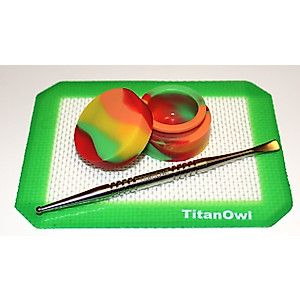 Titanium Carving Tool GR2 Silicone Mat Platnium Cured + Non-Stick Jar Container, 5.5" x 4.5" Pad (Green)