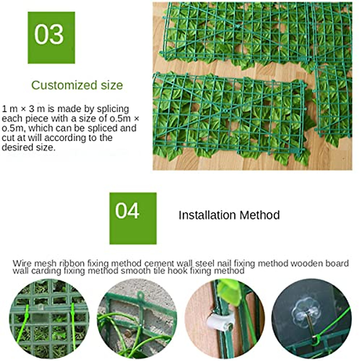 Queenbox 50x50cm Artificial Leaves Hedges Roll Simulation Leaf Garden Fence for Balcony Home Decoration, Protect Privacy, Shallow Sweet Potato