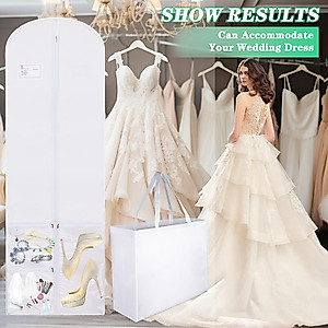 Hiitytin 70" Wedding Dress Garment Bag with 10'' Gusseted Dress Bags & Bride Tote Bag, 3 Pockets Garment Bag for Wedding Dress, Gown Garment Bag for Long Dresses, Prom Gown Bags, Bride Bag, White (1)