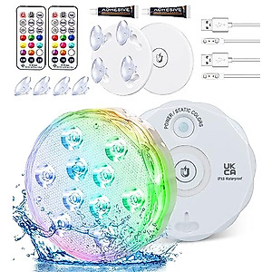 Qoolife Rechargeable Submersible Pool Lights with Remote, Waterproof Underwater Charging Battery Operated Controlled 25 Color Changing LED with Magnet Floating Lights Pool Pond Decoration (2 Pack)