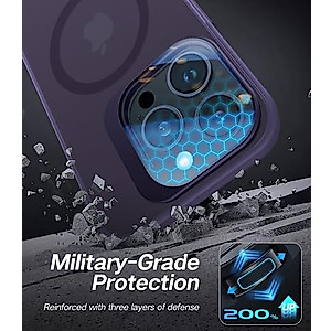 VOFATA for iPhone 14 Pro Case with Metal Camera Stand [Built-in 9H Camera Lens Protector][Compatible with Magsafe] Military Grade Shockproof Translucent Matte Magnetic Phone Case 6.1",Purple