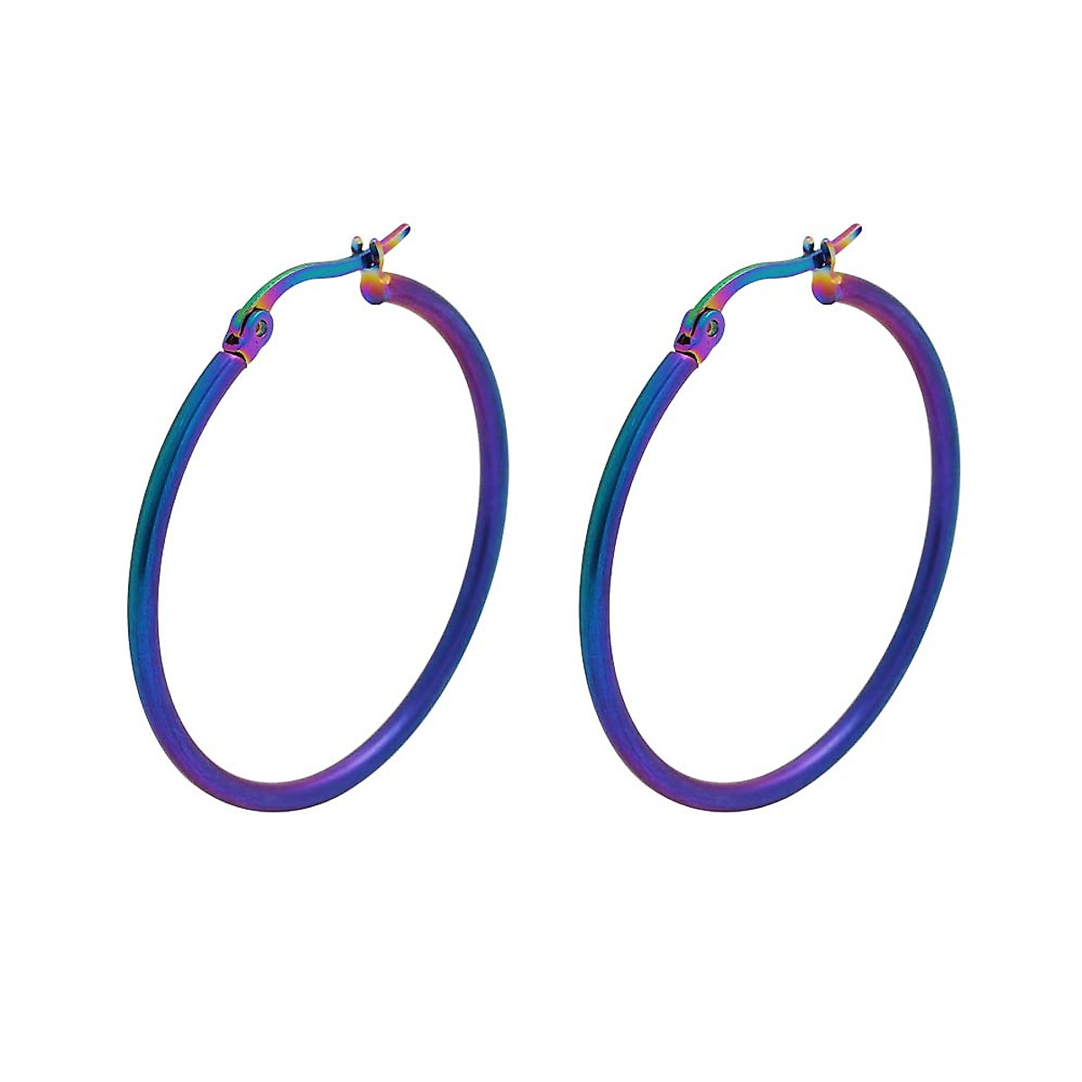 Edforce Stainless Steel Rounded Hoops Earrings (20mm-60mm Diameter) (Rainbow 30mm)