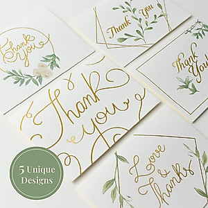 Rileys & Co Thank You Wedding Cards, Gold Foil, Classic Wedding Cards 50 Count, with Stickers & Envelopes | Bulk Thank You Cards with Envelopes | Wedding Thank You Cards Greenery and Gold