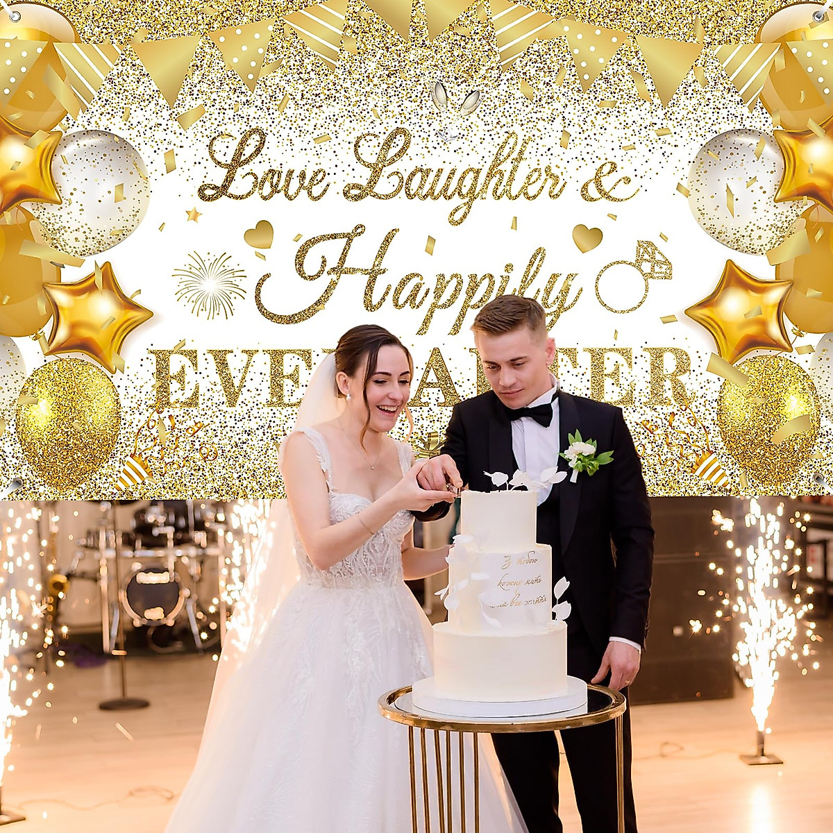 White Gold Bridal Shower Decorations Love Laughter and Happily Ever After Banner Backdrop Wedding Shower Banner Happily Ever After Decorations White Gold Wedding Bridal Engagement Party Decorations