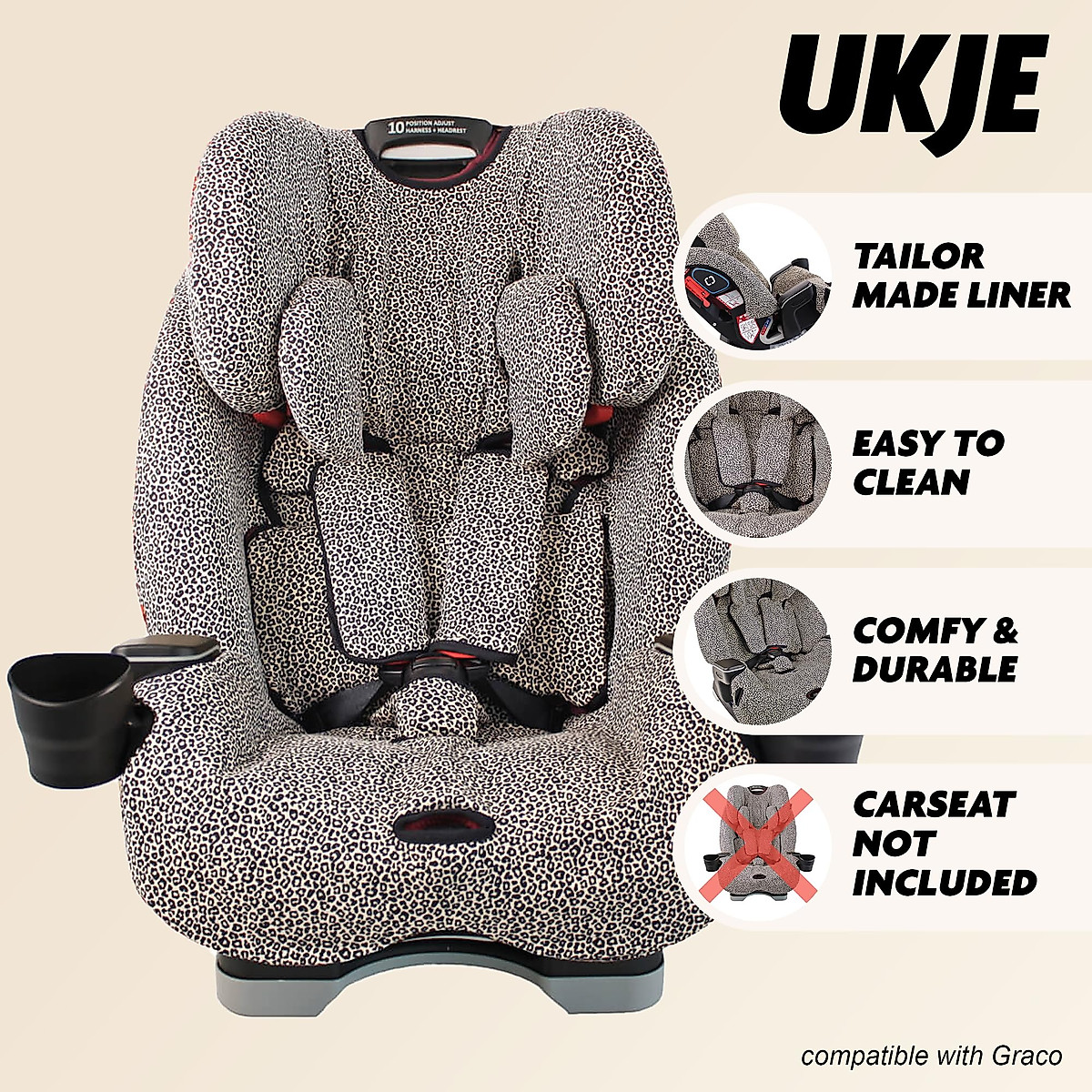 UKJE Protective Car Seat Cover - Compatible with Graco Slimfit 3-in-1 Convertible Car Seat, Slim Fit Car Seat, Car Seat Liner, Car Seat Protector, Convertible & Comfortable Seat Cotton Cover - Leopard