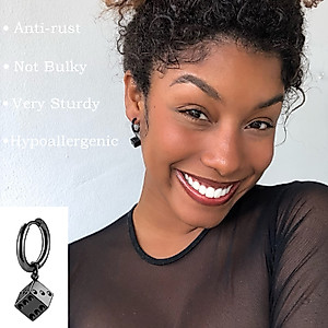 Black Cross Earrings for Men, 28 Pieces Stainless Steel Long Chain Dangle Piercing Hoop Earrings Set for Gifts (Black)