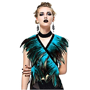 L'VOW Feather Boa Ribbon Punk Gothic Shawl Crow Witch Costume for Halloween(Acid blue)