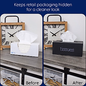 AuldHome Design Rectangular Tissue Box Cover (Black), Modern Farmhouse Style Enamelware Oblong Tissue Cover Holder