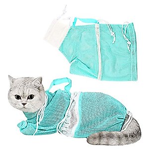 HATIKY Cat Bathing Bag，Puppy Dog Cleaning Shower Bag- Adjustable Anti-Bite and Anti-Scratch Polyester Soft Restraint Cat Grooming Bag for Bathing, Nail Trimming, Injection, Medicine Taking (Green)