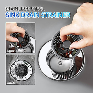 Kitchen Sink Drain Strainer Stopper - 3 in 1 Sink Drain Strainer Pop Up Sink Drain Stopper Anti-Clogging Kitchen Sink Strainer Basket for 75-90mm Sink Hole