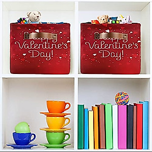 WELLDAY 1PCS Storage Basket Valentine's Day Poster Large Foldable Storage Bin Cube Collapsible Organizer