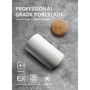 Sweese Kitchen Canister, Porcelain Food Storage Jar with Bamboo Lid for Ground Coffee, Flour, Tea, Sugar, Airtight Coffee Container,40oz/1300ml White No.821.101
