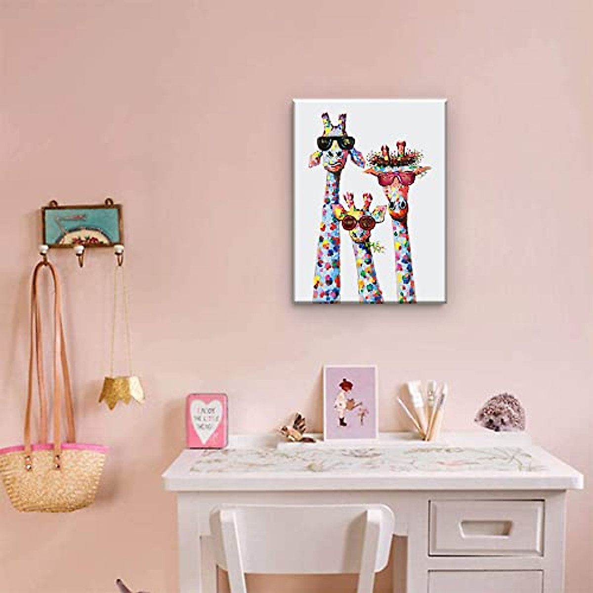 Giraffe Family Canvas Wall Art Animal Poster Prints Picture With Frame for Living Room Bedroom Nursery Office Kids Room Decor Gifts for Boy Girl and Babies(Lovely Giraffe, 16inchx12inch)