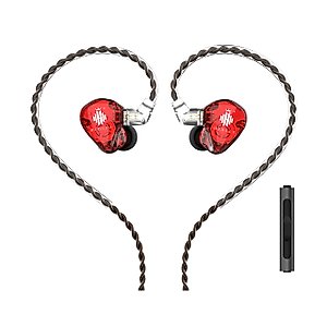 Hidizs MS1-Rainbow in-Ear Monitors Headphones, Hi Res IEMs Earphones with Detachable Cable, Polymer Diaphragm HiFi Bass Noise Cancelling Sports Headphones for Android Smartphones/Audio Players (Red)