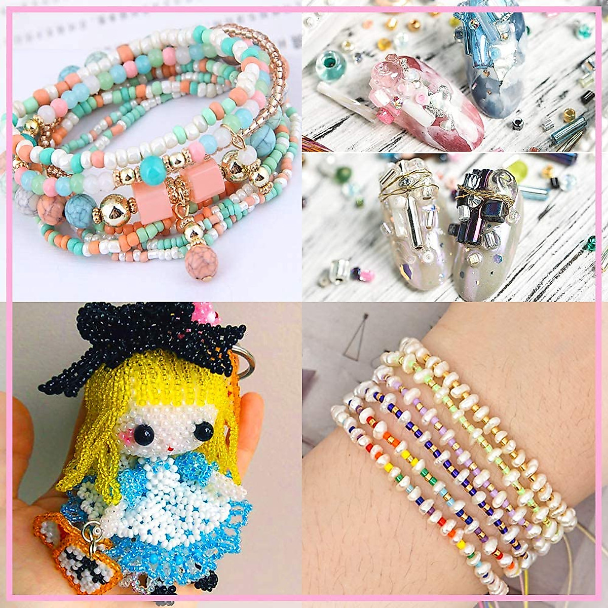 Yholin Glass Seed Beads Started Kit, 12000pcs 2mm 12/0 Small Craft Beads with Beading Needle,Tweezers and Elastic String for DIY Bracelet Necklace Jewelry Making Supplies