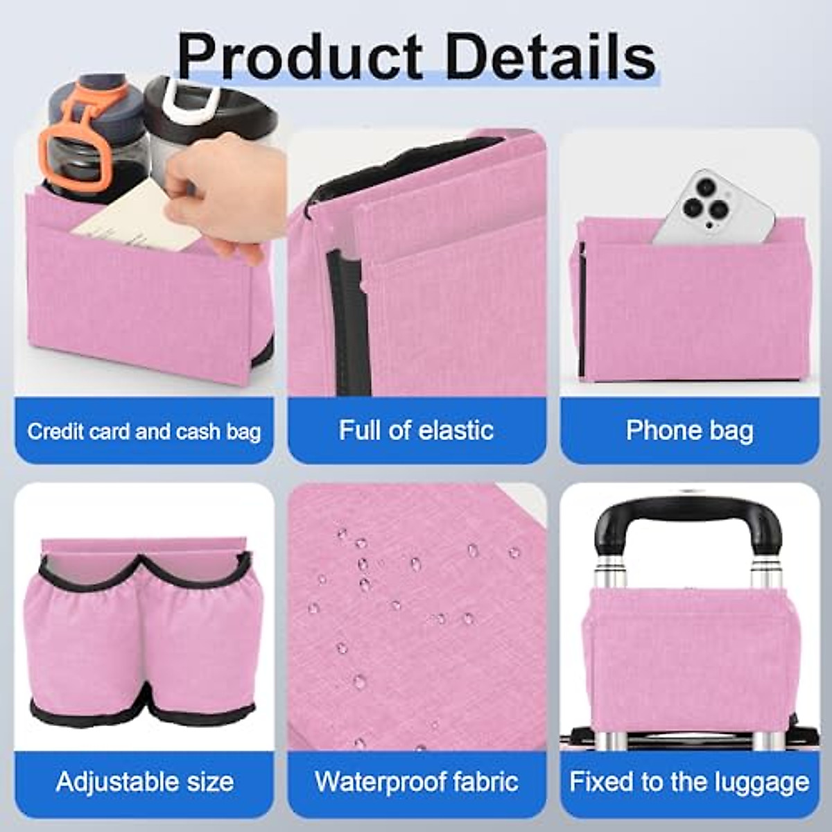 Luggage Cup Holder for Suitcases Free Hands, Travel Accessories, Luggage Cup Caddy Gifts, Beverage Holder, Universal Luggage Accessories for Flight Attendants, Business Travelers, Pink