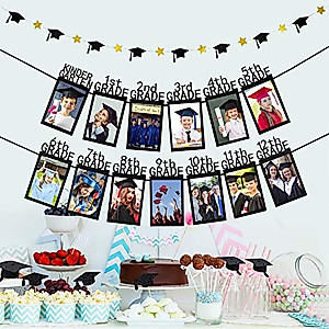 2022 Graduation Photo Banner Party Supplies, Glitter Graduation Photo Banner and Glitter Graduation Cap Star Garland Banner, Kindergarten to 12th Grade Graduation Picture Banner, 2022 Graduation Decorations
