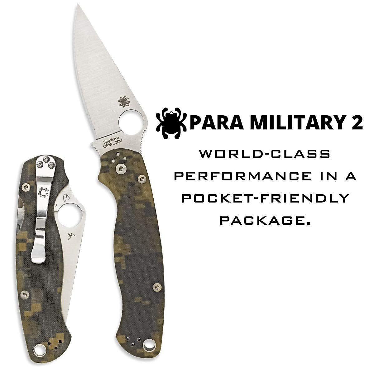 Spyderco Para Military 2 Signature Camo Knife with 3.42" CPM S45VN Steel Blade and Durable G-10 Handle - PlainEdge - C81GPCMO2