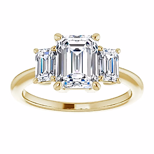 10K Solid Yellow Gold Handmade Engagement Rings 3.0 CT Emerald Cut Moissanite Diamond Solitaire Wedding/Bridal Rings for Women/Her Propose Ring (6.5)
