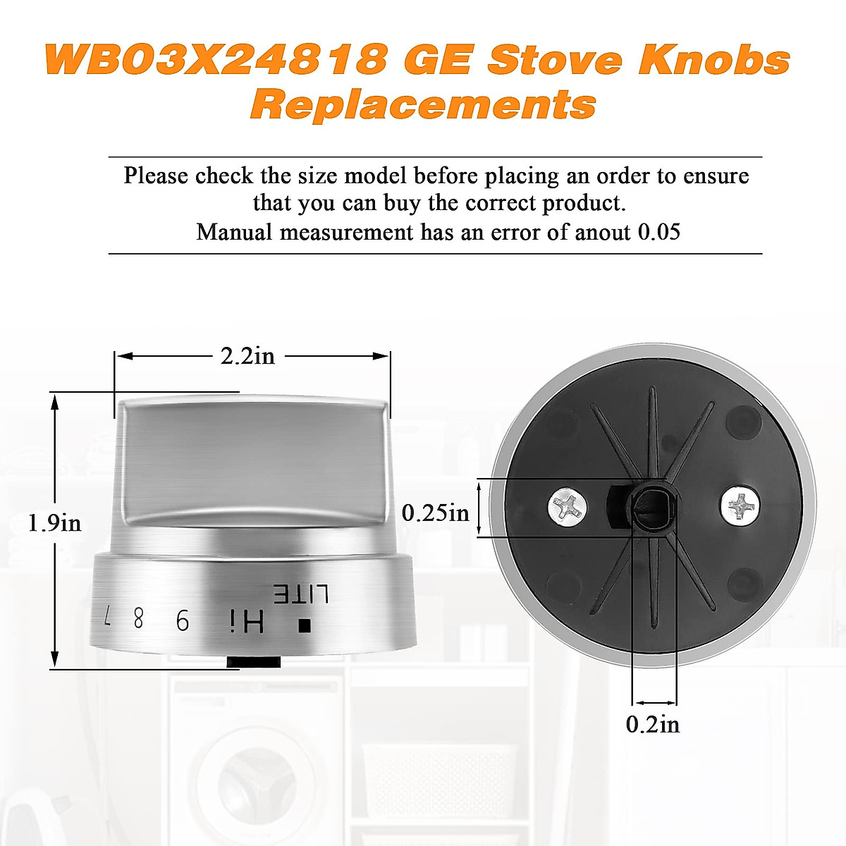 WB03X24818 Gas Stove Knobs Replacement 5Pack 100% Stainless Steel Gas Range Oven Stove Knob-24Pack WB02X24790 Grate Rubber Feet-Fit for GE Gas Stove Top Range Grate Foot Rubber Pads